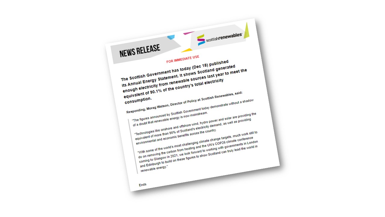 Annual Energy Statement shows renewable power at 90.1%